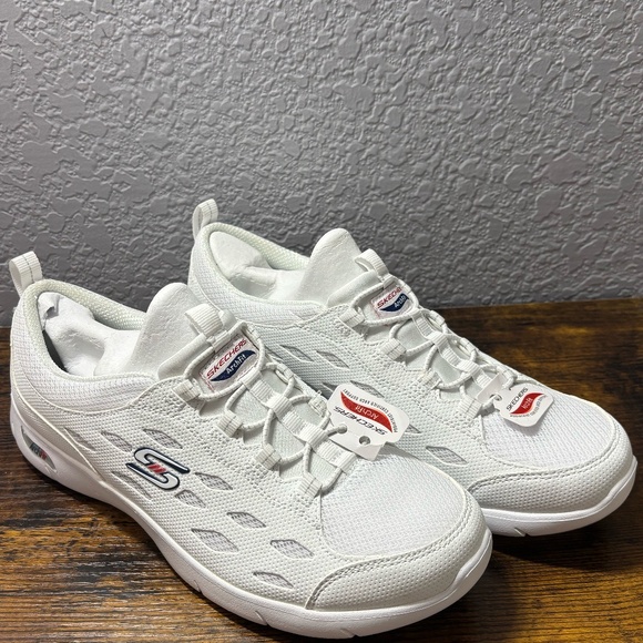Skechers | Shoes | Skechers Arch Fit Refine White Navy Red Sneakers | Poshmark